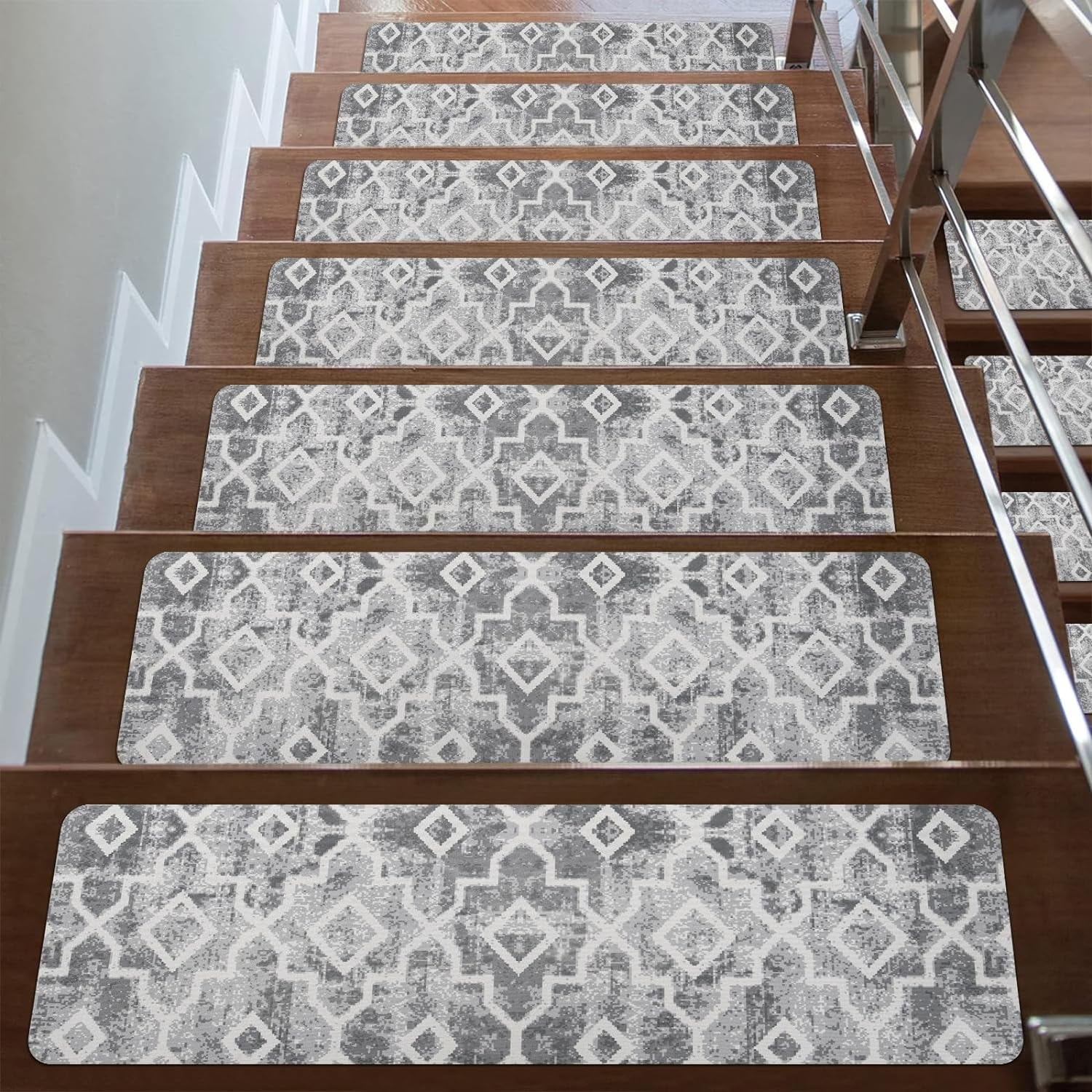 Stair Treads Non Slip for Wooden Steps 8"x30" Gray Irregular Geometry ...