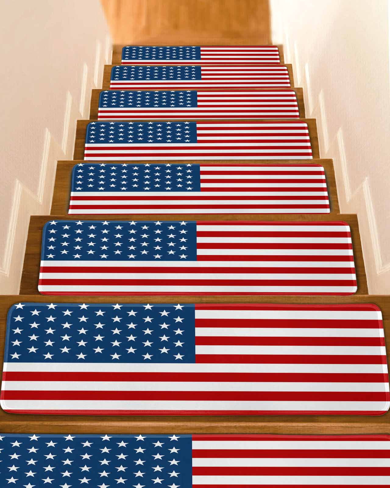 Stair Treads for Wooden Steps, American Flag Peel and Stick Stair ...
