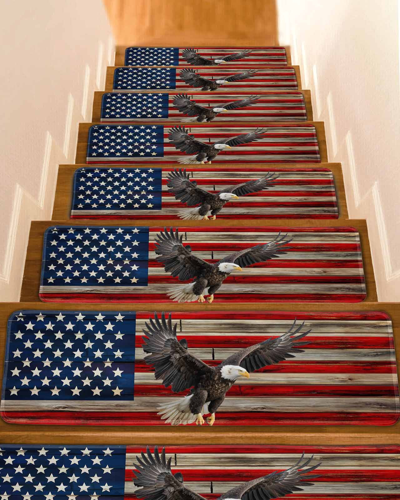 Stair Treads for Wooden Steps, American Flag Peel and Stick Stair ...