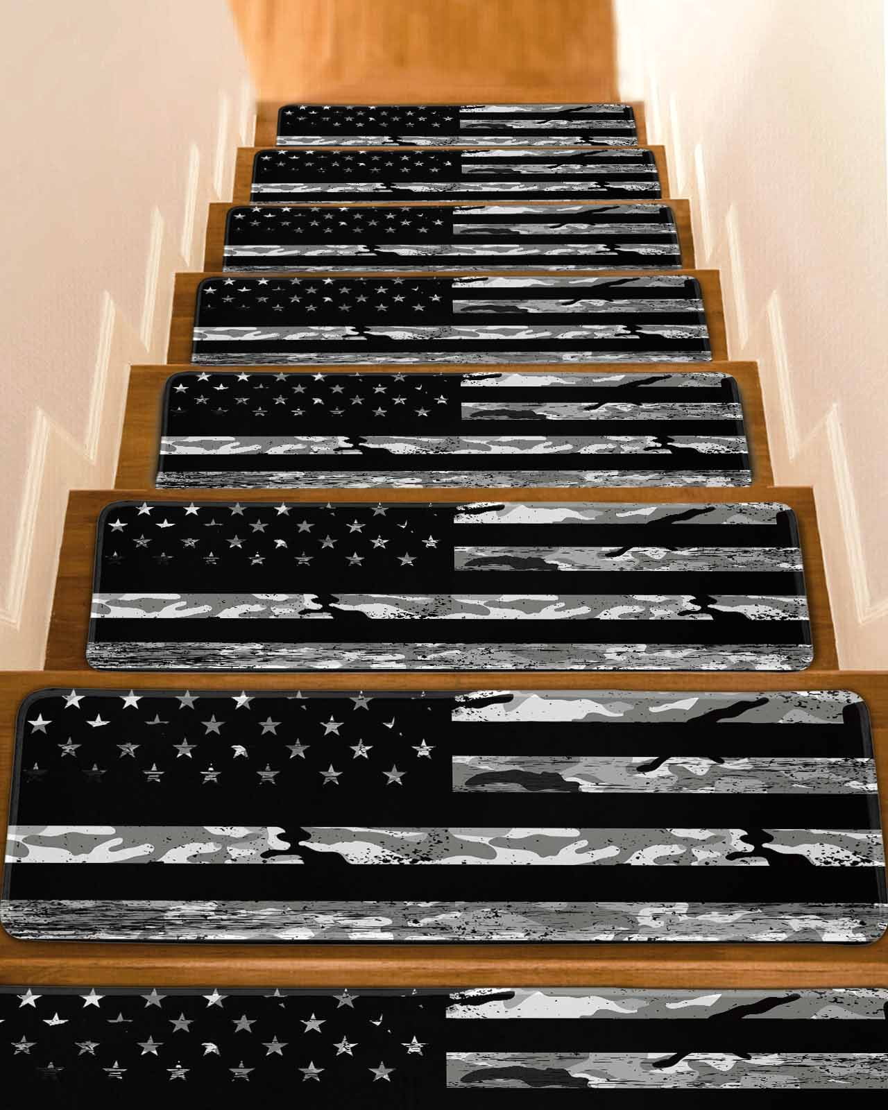 Stair Treads for Wooden Steps, American Rustic Flag Peel Stick Stair ...