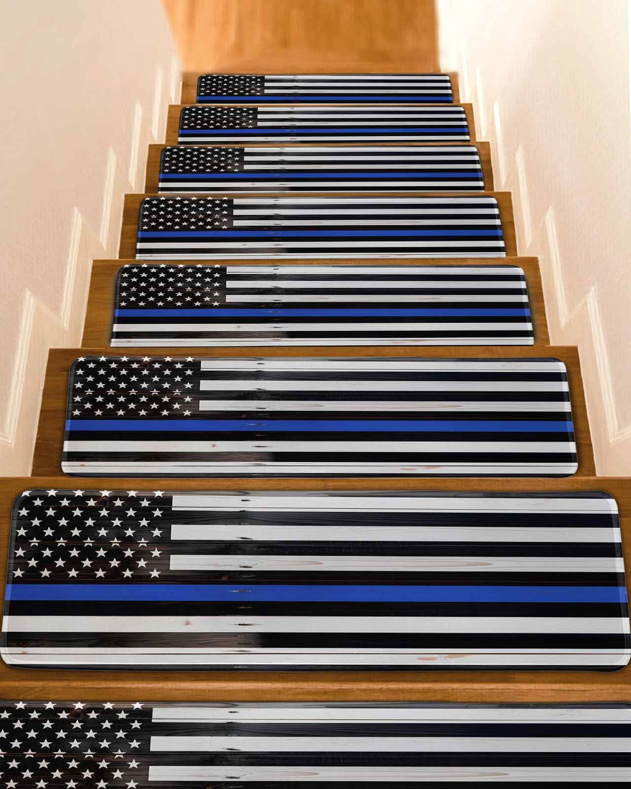 Stair Treads for Wooden Steps,Blue American Flag Peel and Stick Stair ...