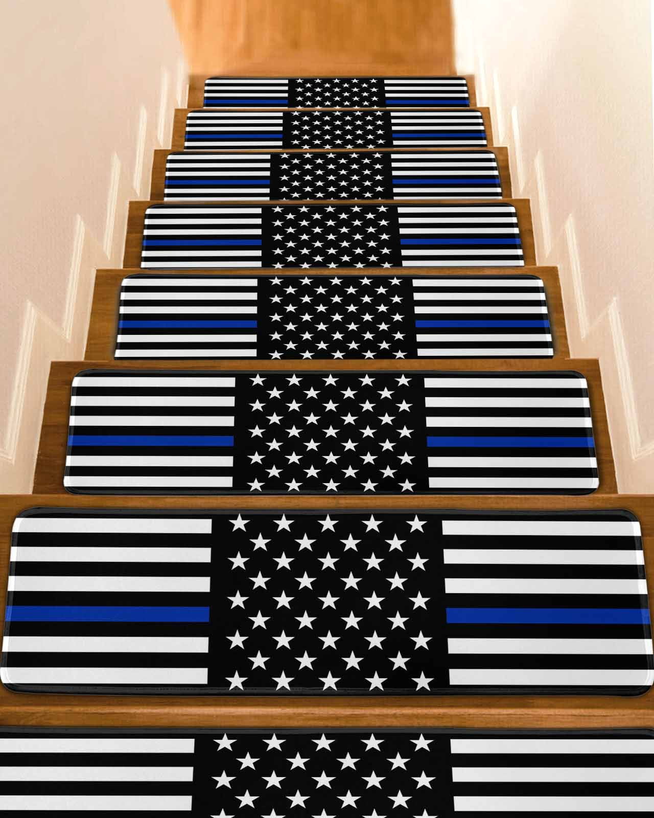 Stair Treads for Wooden Steps, Blue American Flag Peel and Stick Stair ...