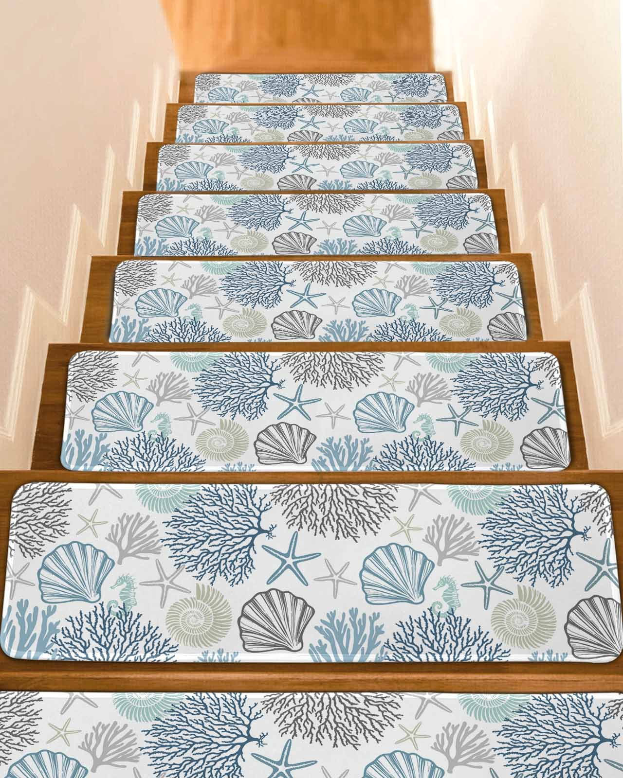 Stair Treads for Wooden Steps, Blue Teal Coastal Peel and Stick Stair ...