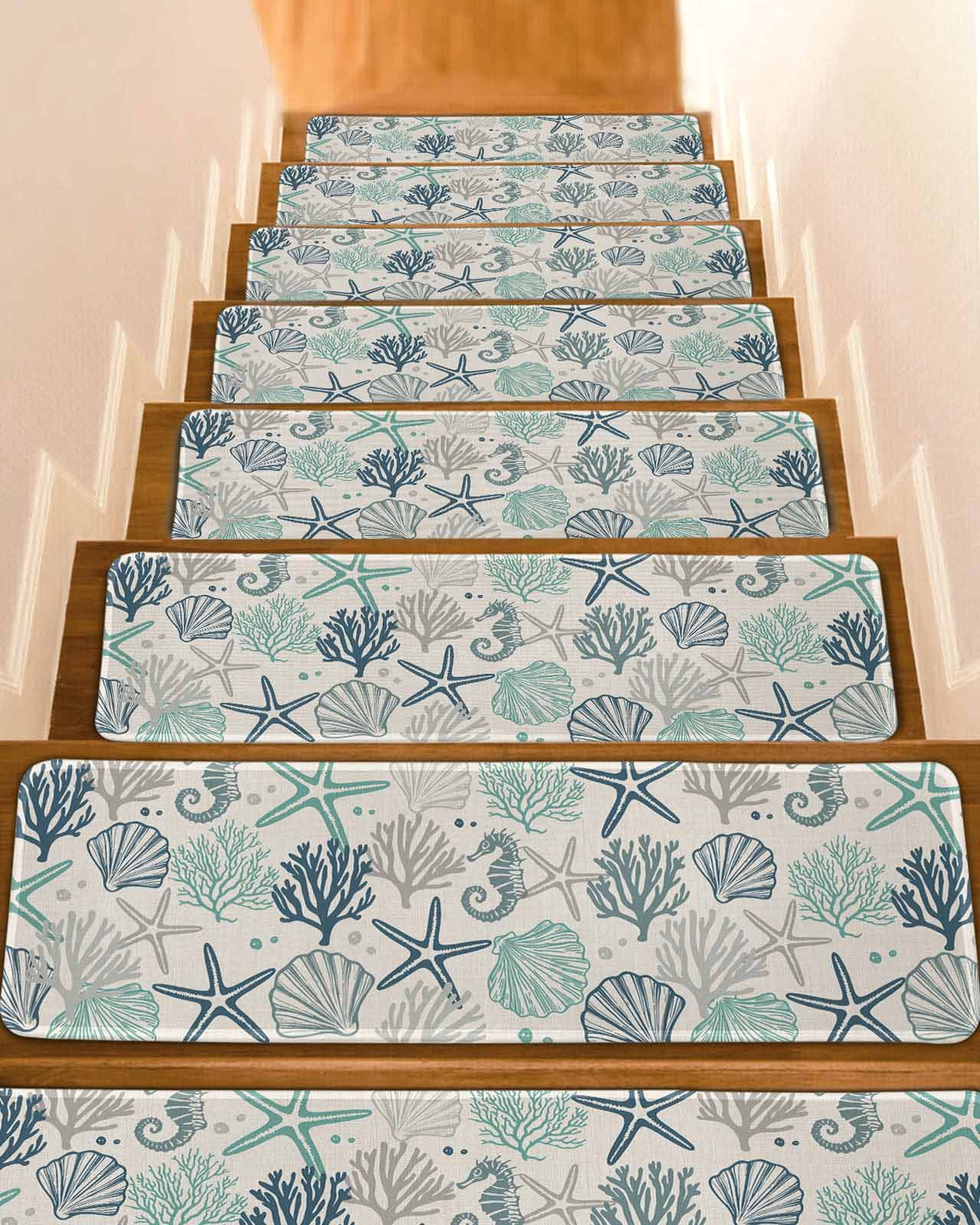 Stair Treads for Wooden Steps, Blue Teal Coastal Peel Stick Stair ...