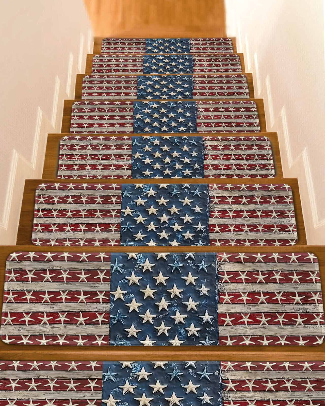Stair Treads for Wooden Steps, Coastal American Flag Peel and Stick ...
