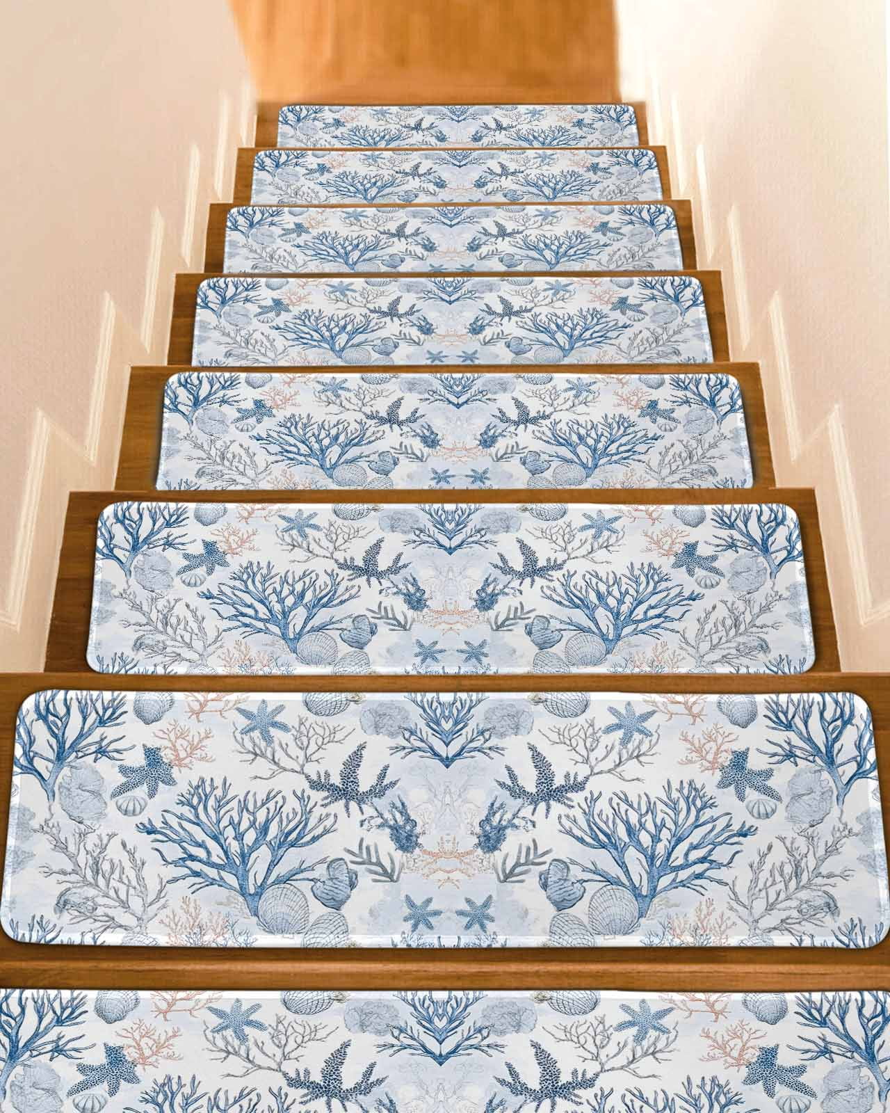 Stair Treads for Wooden Steps, Coastal Coral Peel and Stick Stair ...