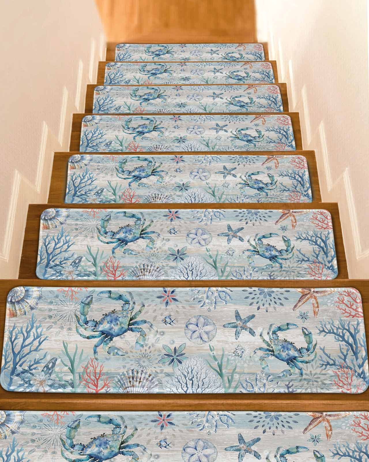 Stair Treads for Wooden Steps, Coastal Crab Peel and Stick Stair Treads ...