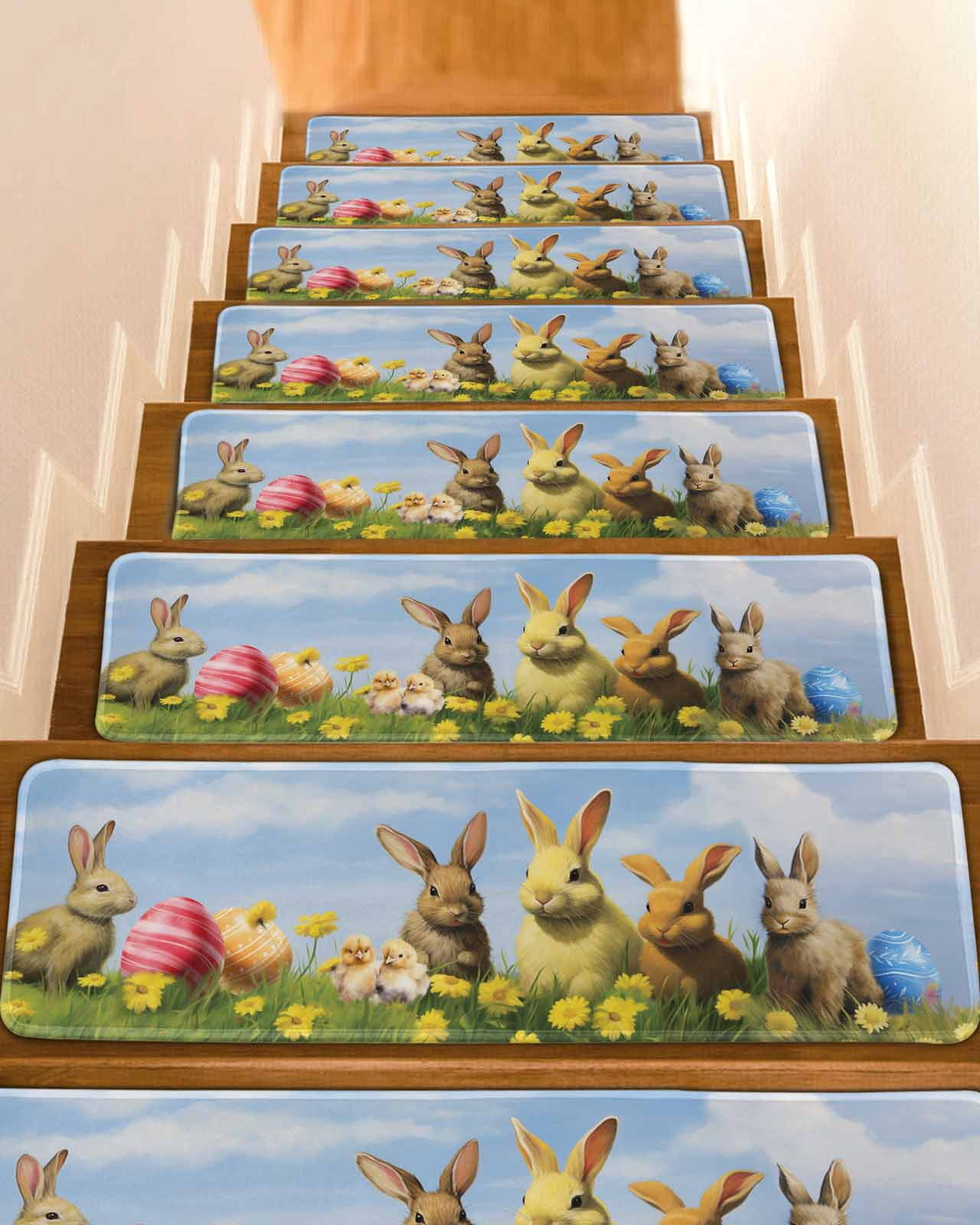Stair Treads for Wooden Steps,Country Easter Rabbits Peel and Stick ...