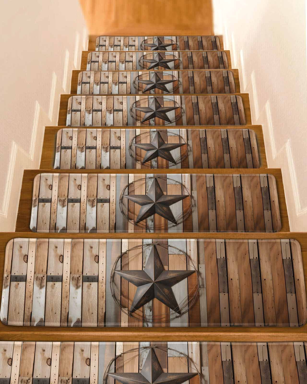 Stair Treads for Wooden Steps, Country Star Brown Peel and Stick Stair ...