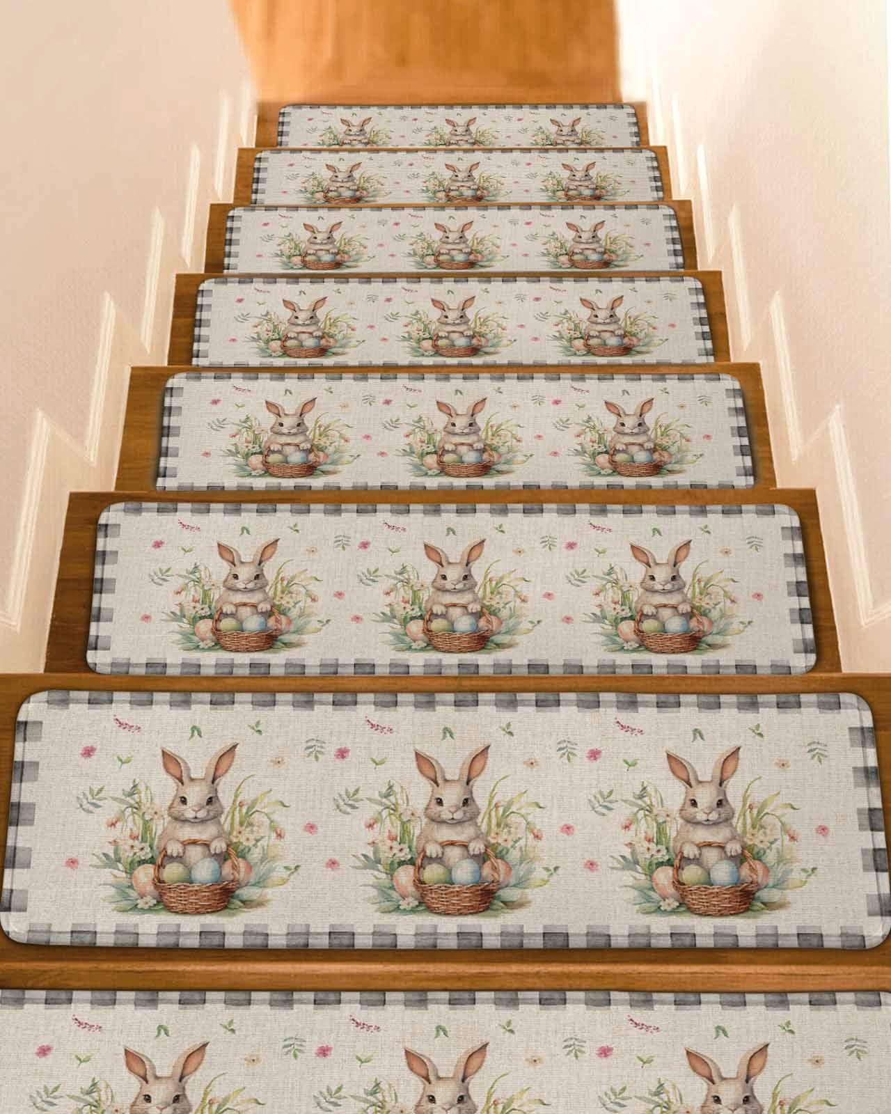Stair Treads for Wooden Steps,Easter Plaid Black Peel and Stick Stair ...