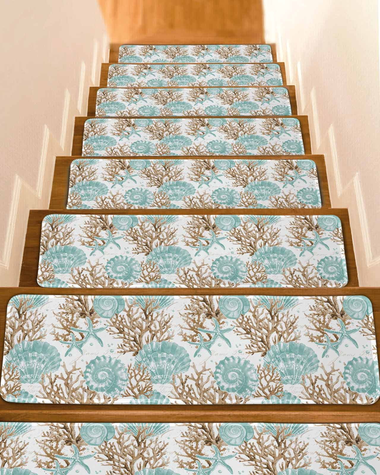 Stair Treads for Wooden Steps,Green Coastal Seashells Peel and Stick ...