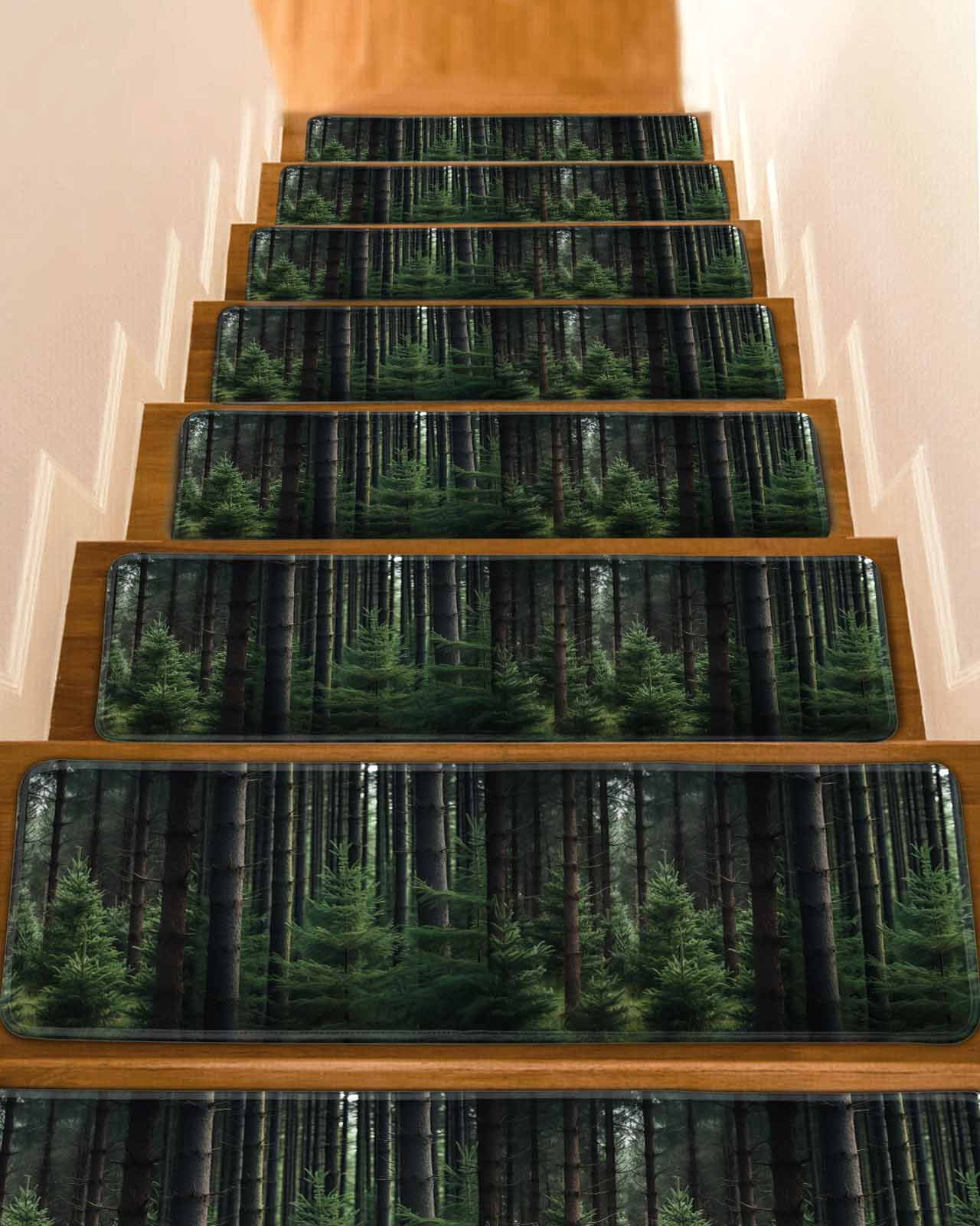 Stair Treads for Wooden Steps, Green Forest Peel and Stick Stair Treads ...