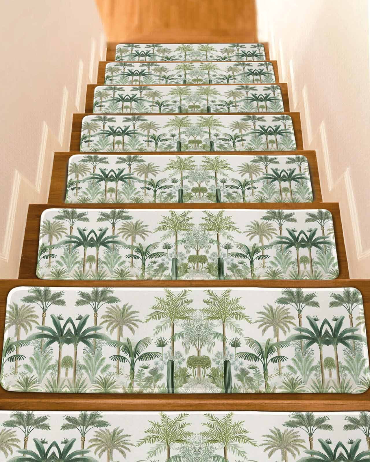 Stair Treads for Wooden Steps, Green Palm Trees Peel and Stick Stair ...