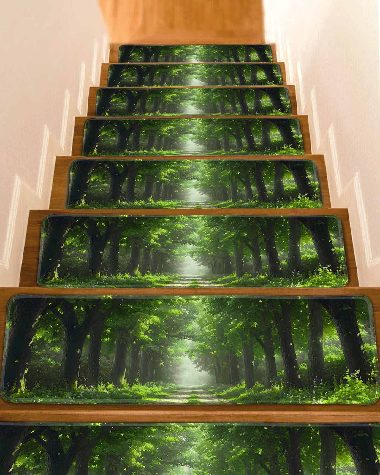 Stair Treads for Wooden Steps, Green Trees Peel and Stick Stair Treads ...