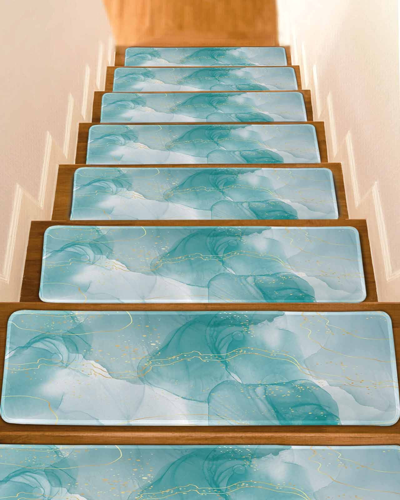Stair Treads for Wooden Steps, Marble Aqua Peel and Stick Stair Treads ...