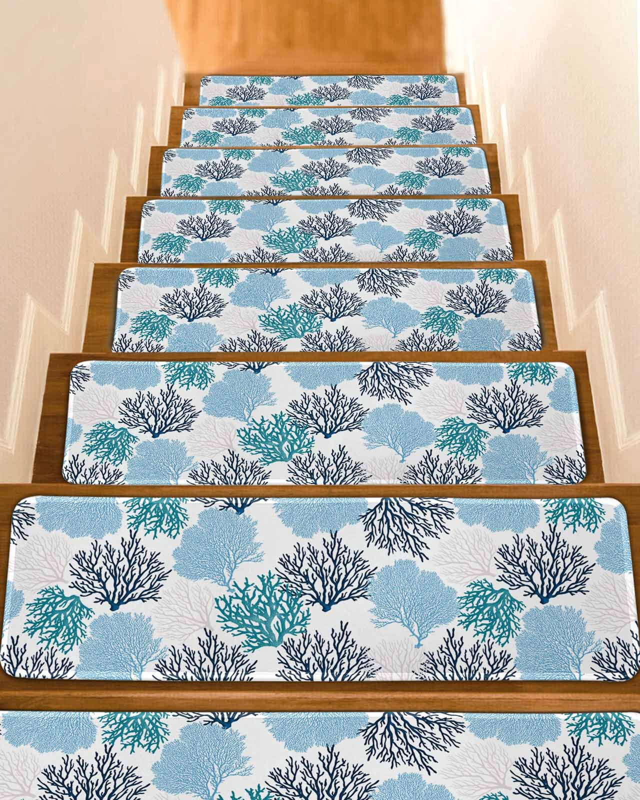 Stair Treads for Wooden Steps, Navy Blue Coastal Peel and Stick Stair ...