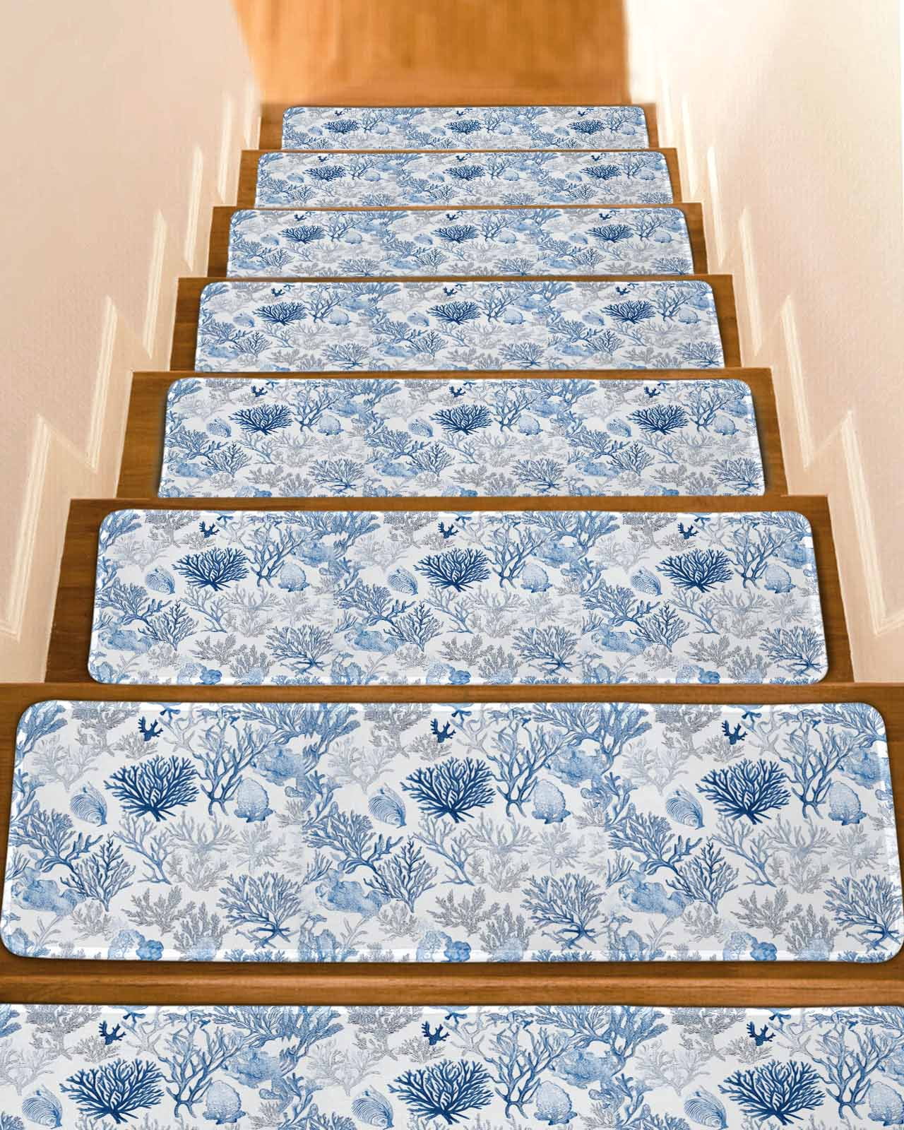 Stair Treads for Wooden Steps, Ocean Coastal Coral Peel and Stick Stair ...