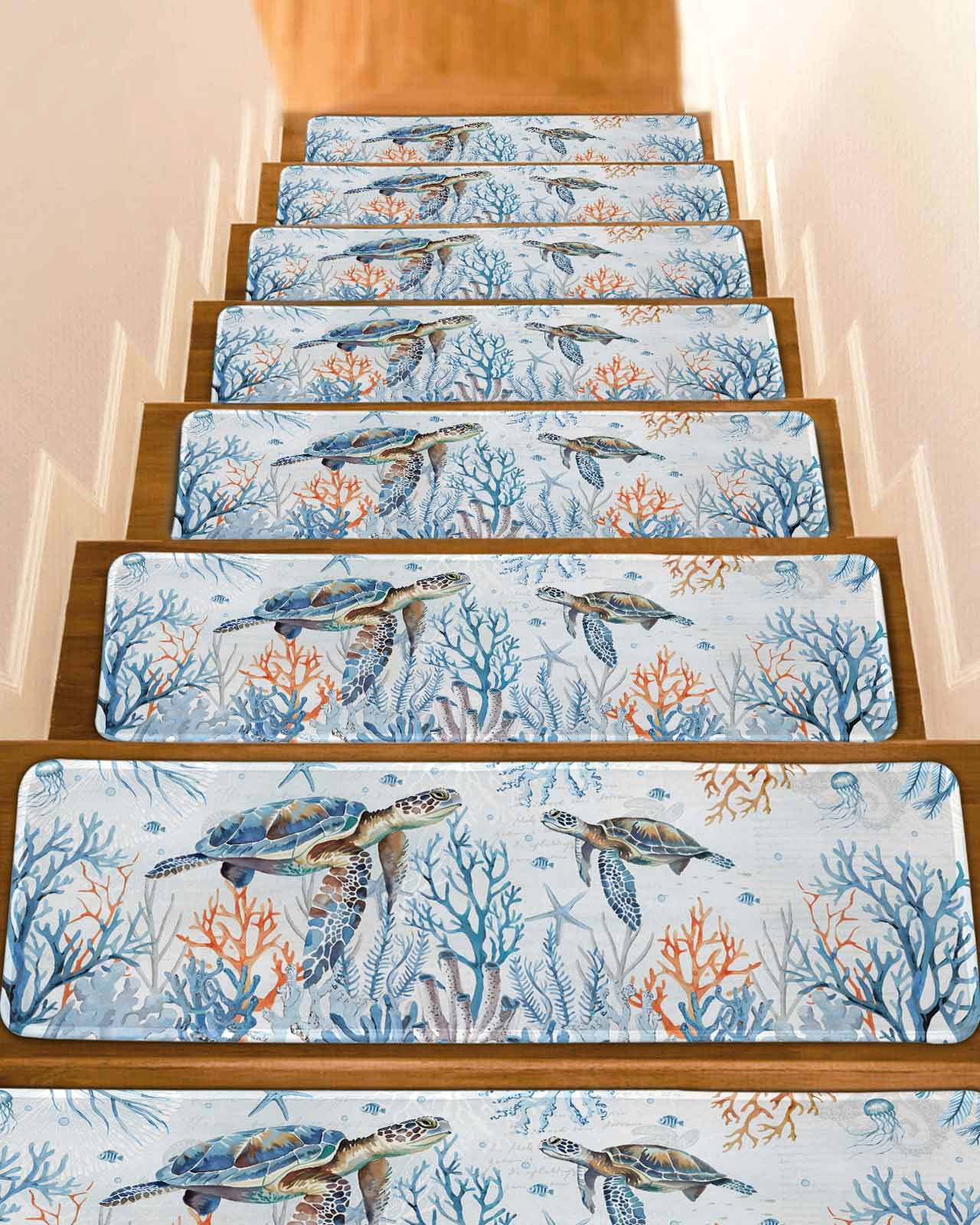 Stair Treads for Wooden Steps, Ocean Turtle Peel and Stick Stair Treads ...