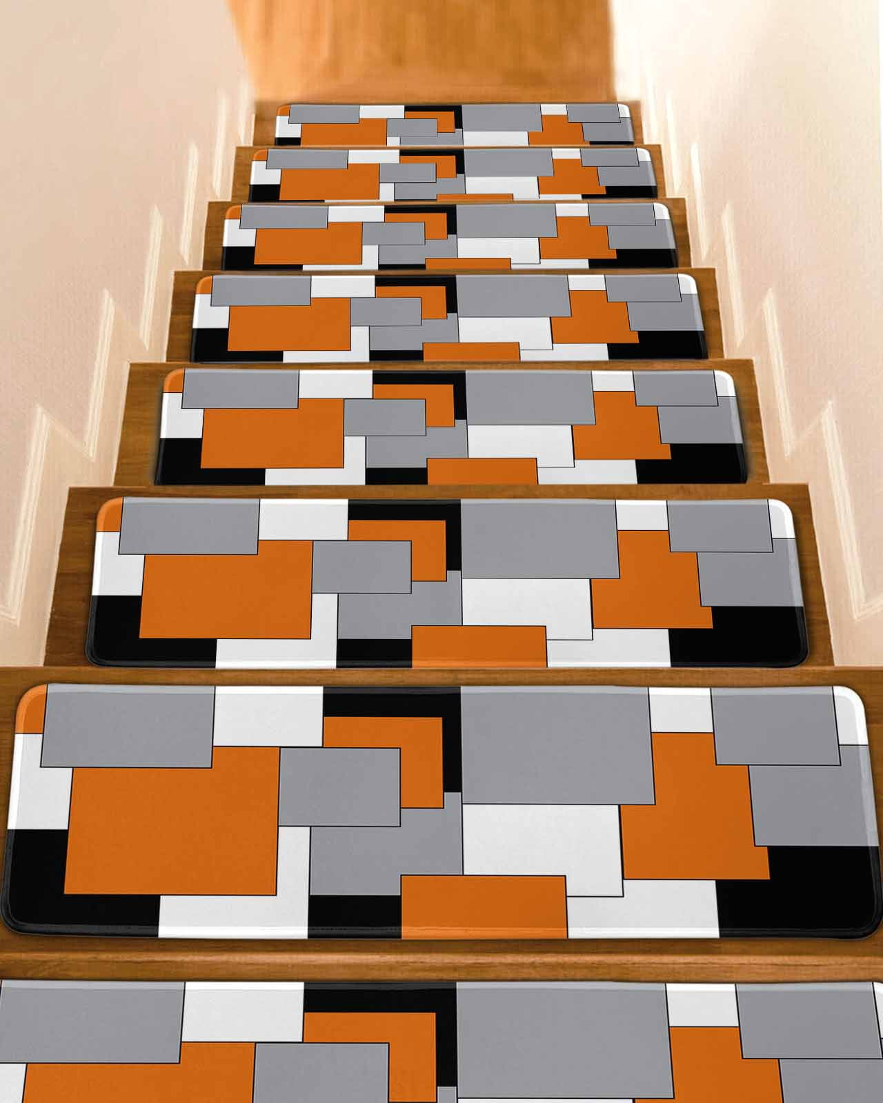 Stair Treads for Wooden Steps, Orange Black Grey Peel Stick Stair ...