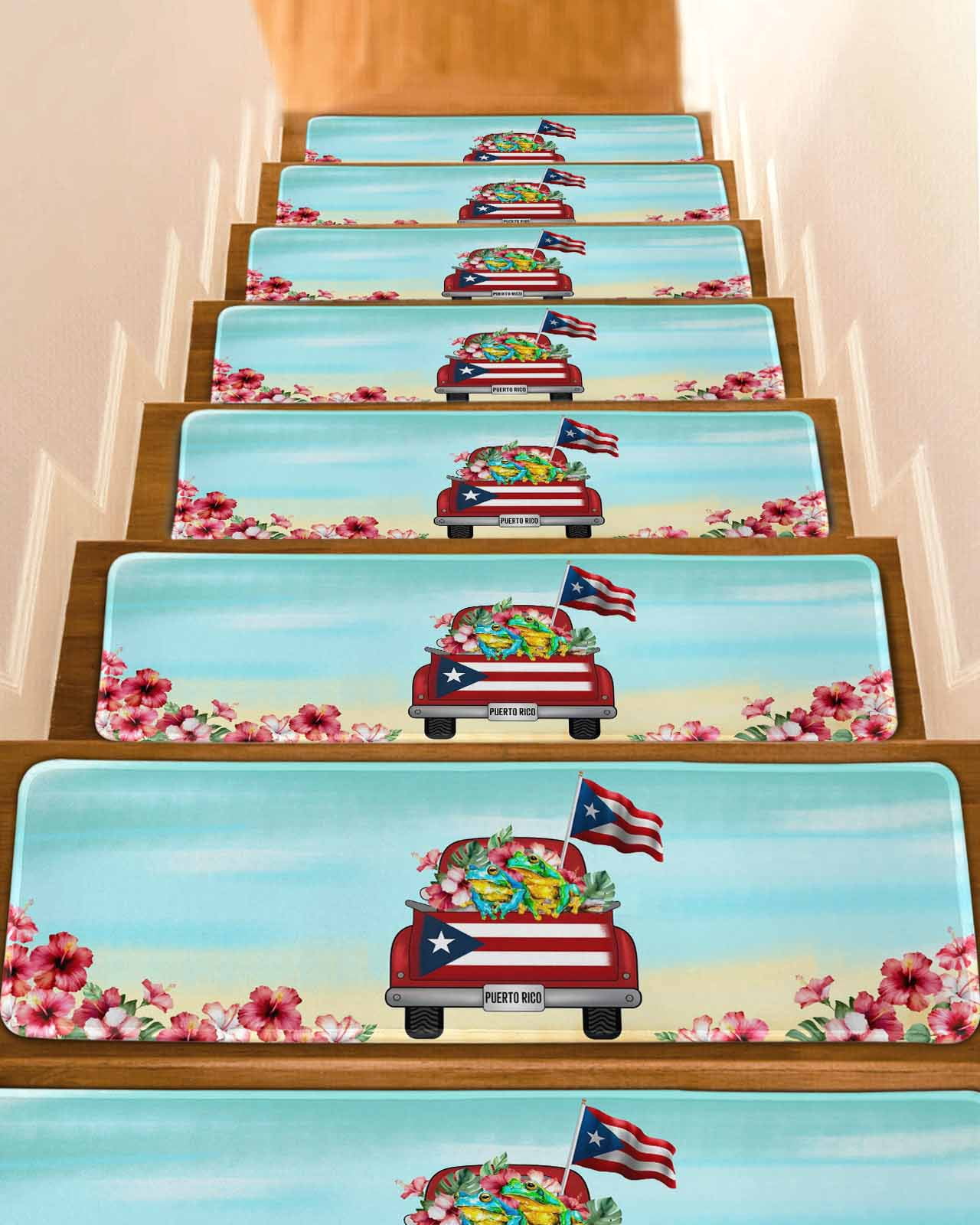 Stair Treads for Wooden Steps,Puerto Rican Flag Peel and Stick Stair ...