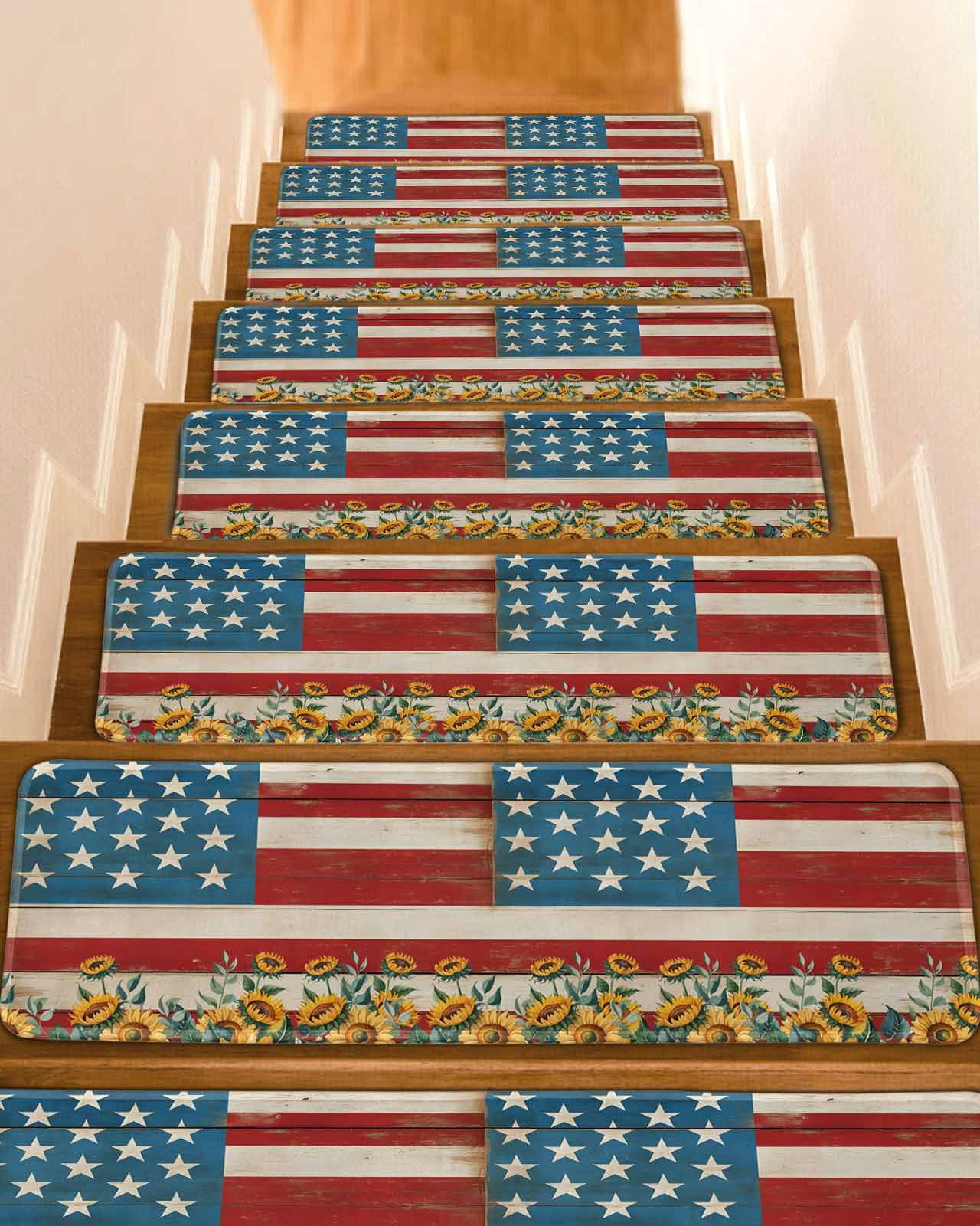 Stair Treads for Wooden Steps,Red Blue American Flag Peel and Stick ...