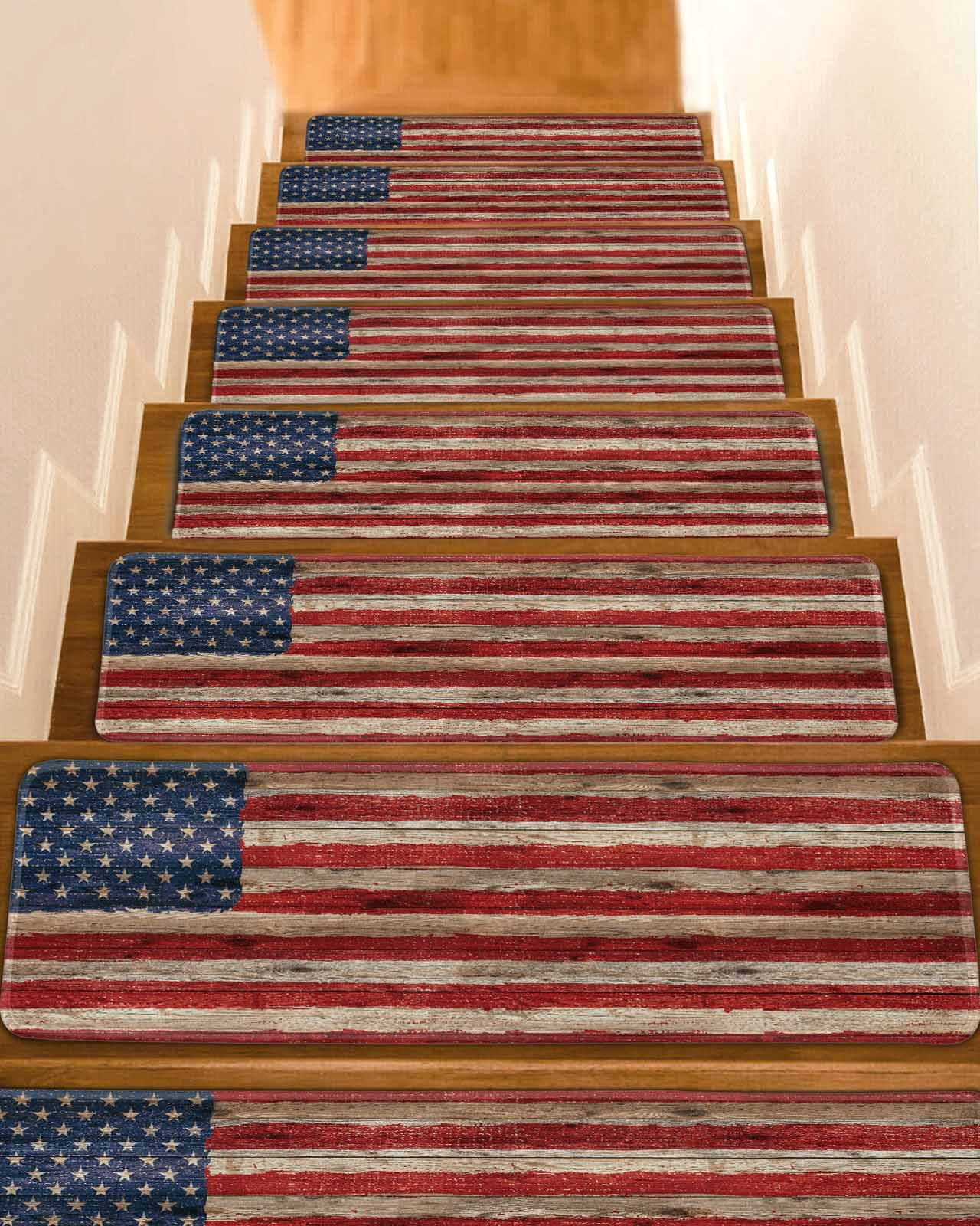 Stair Treads for Wooden Steps, Retro American Flag Peel and Stick Stair ...