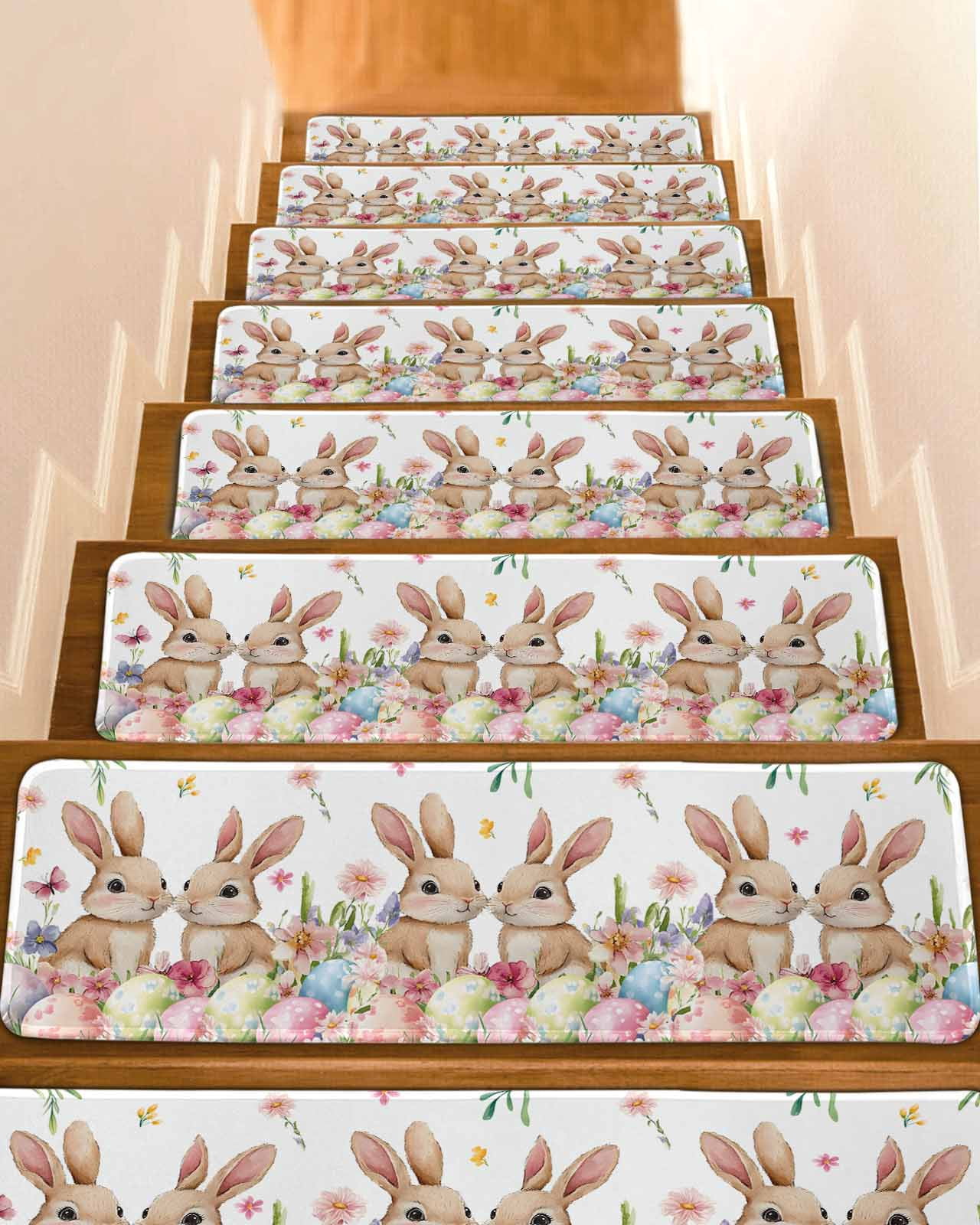 Stair Treads for Wooden Steps, Spring Bunny Easter Peel and Stick Stair ...