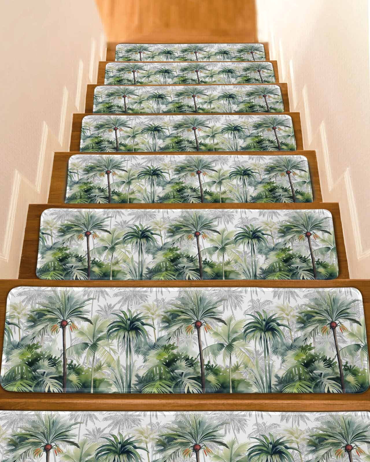 Stair Treads for Wooden Steps, Summer Tropical Leaves Peel and Stick ...