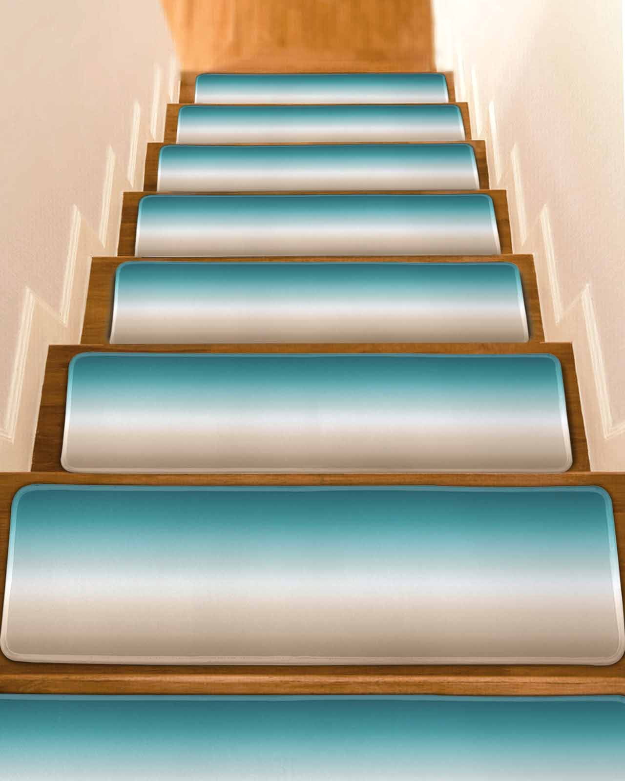 Stair Treads for Wooden Steps, Teal Beige Ombre Cream Peel and Stick ...