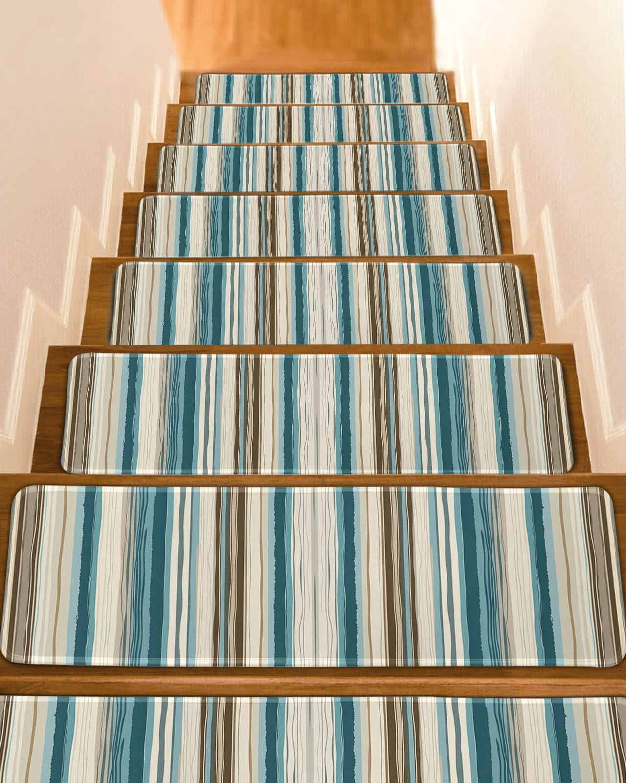 Stair Treads for Wooden Steps,Turquoise Beige Peel and Stick Stair ...