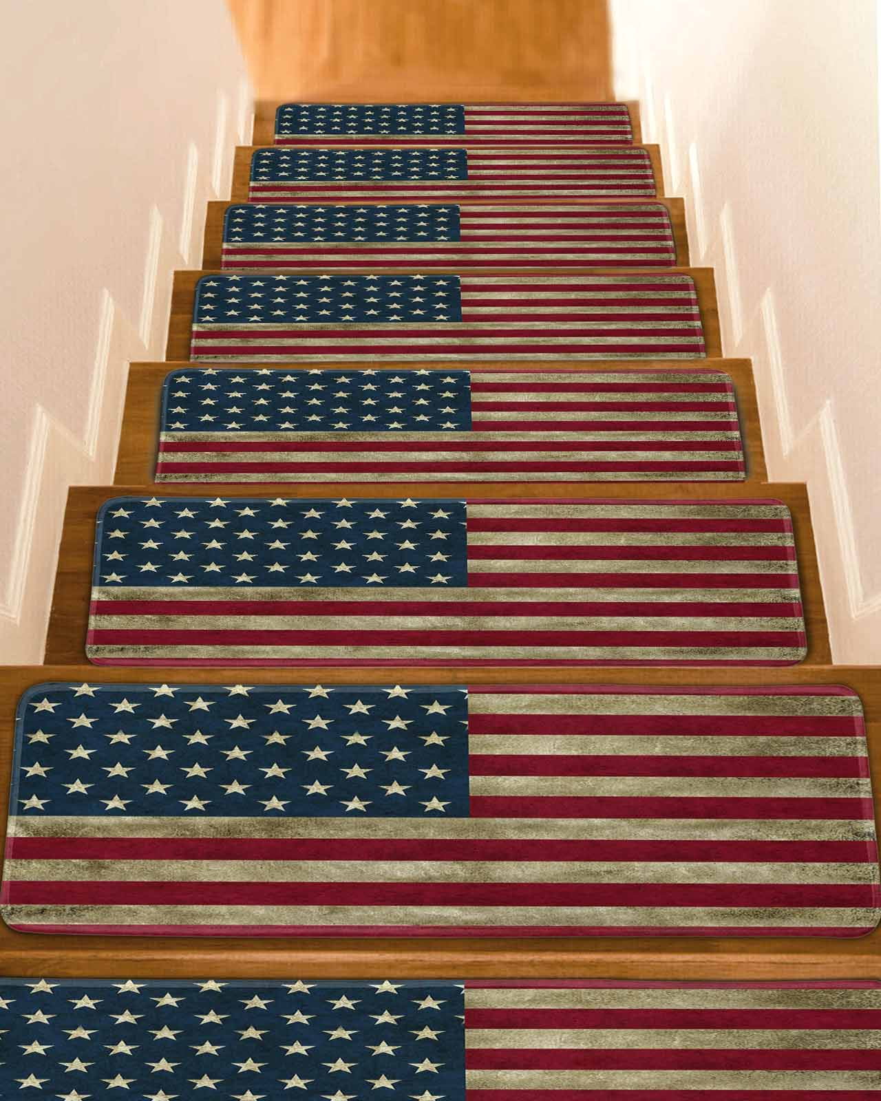 Stair Treads for Wooden Steps, Vintage Red American Flag Peel and Stick ...