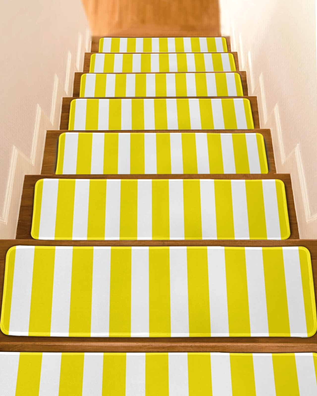 Stair Treads for Wooden Steps, Yellow Striped Peel and Stick Stair ...