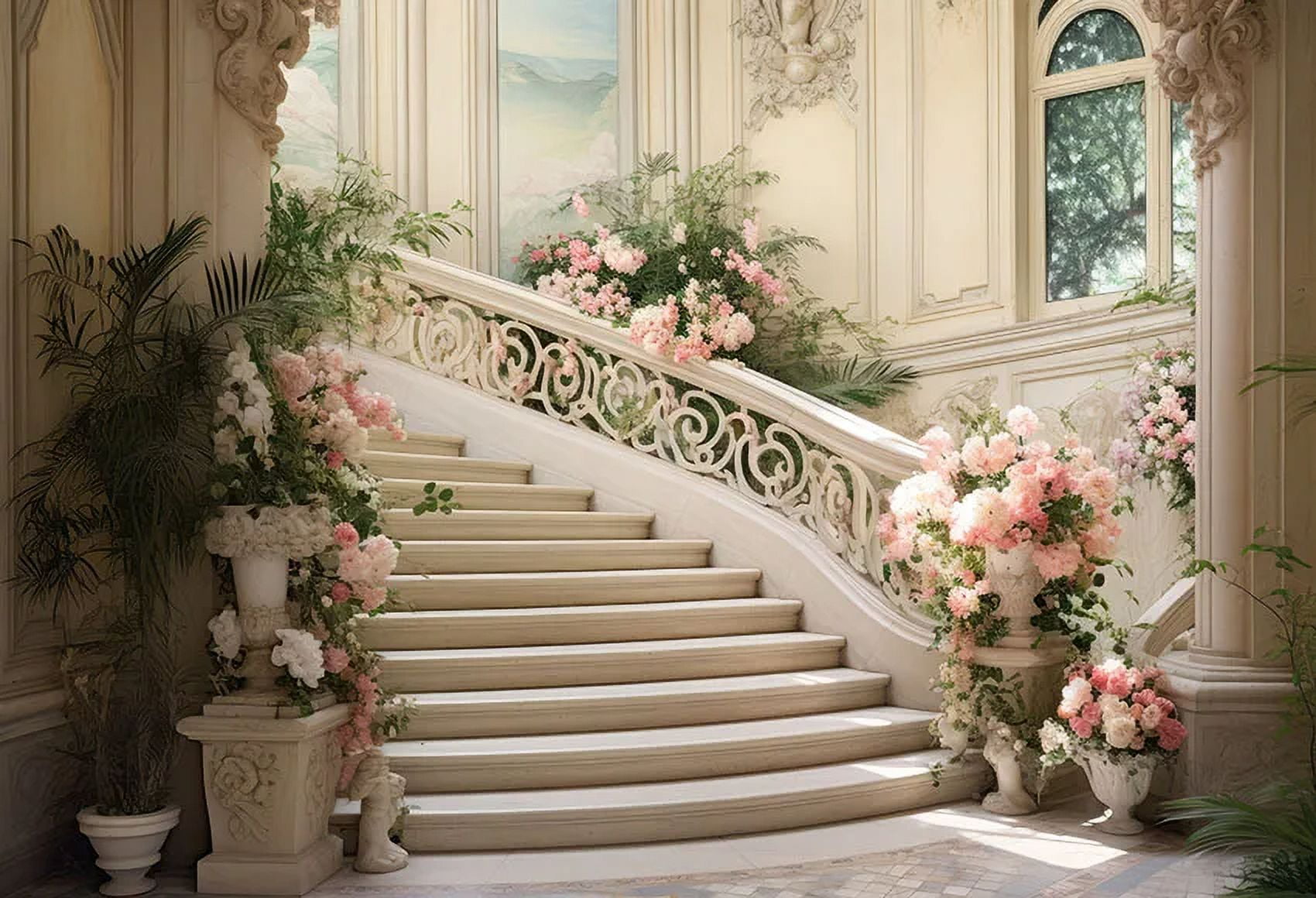 Staircase Arch Flowers Adult Birthday Wedding Party Portrait r Backdrop ...