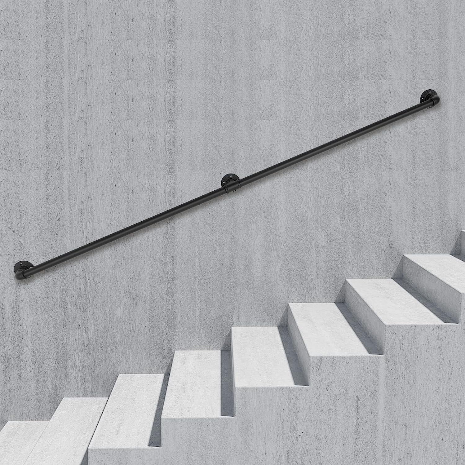 Staircase Handrail Black Pipe Stair Handrail with 2 Wall Mount Supports ...