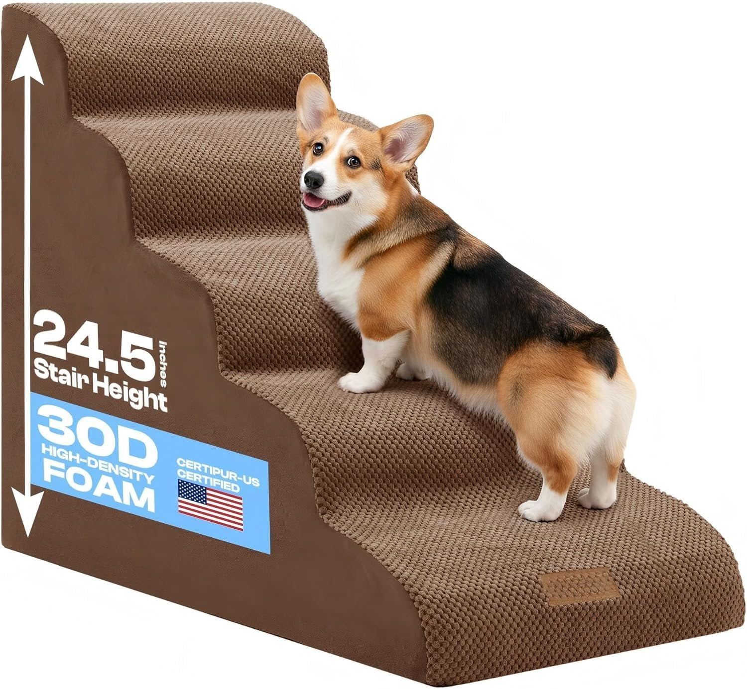 Stairs for High Beds Up to 26-30", 5-Step Pet Ramp with Washable Cover ...