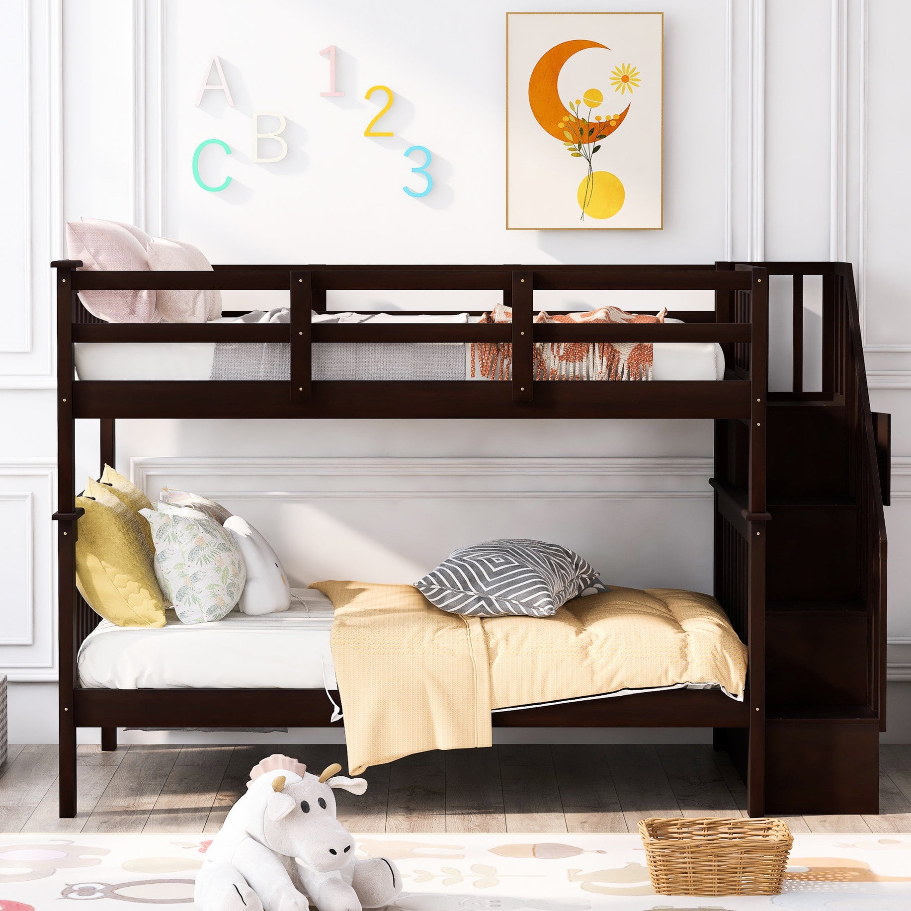 Stairway Bunk Bed for Bedroom & Dorm | Divisible into Two Beds | Solid ...