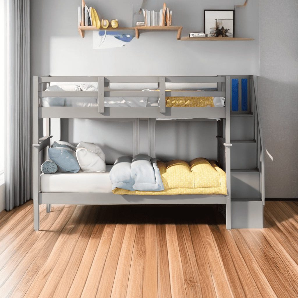 Stairway Full-Over-Full Bunk Bed Frame with Storage and Guard Rail for ...
