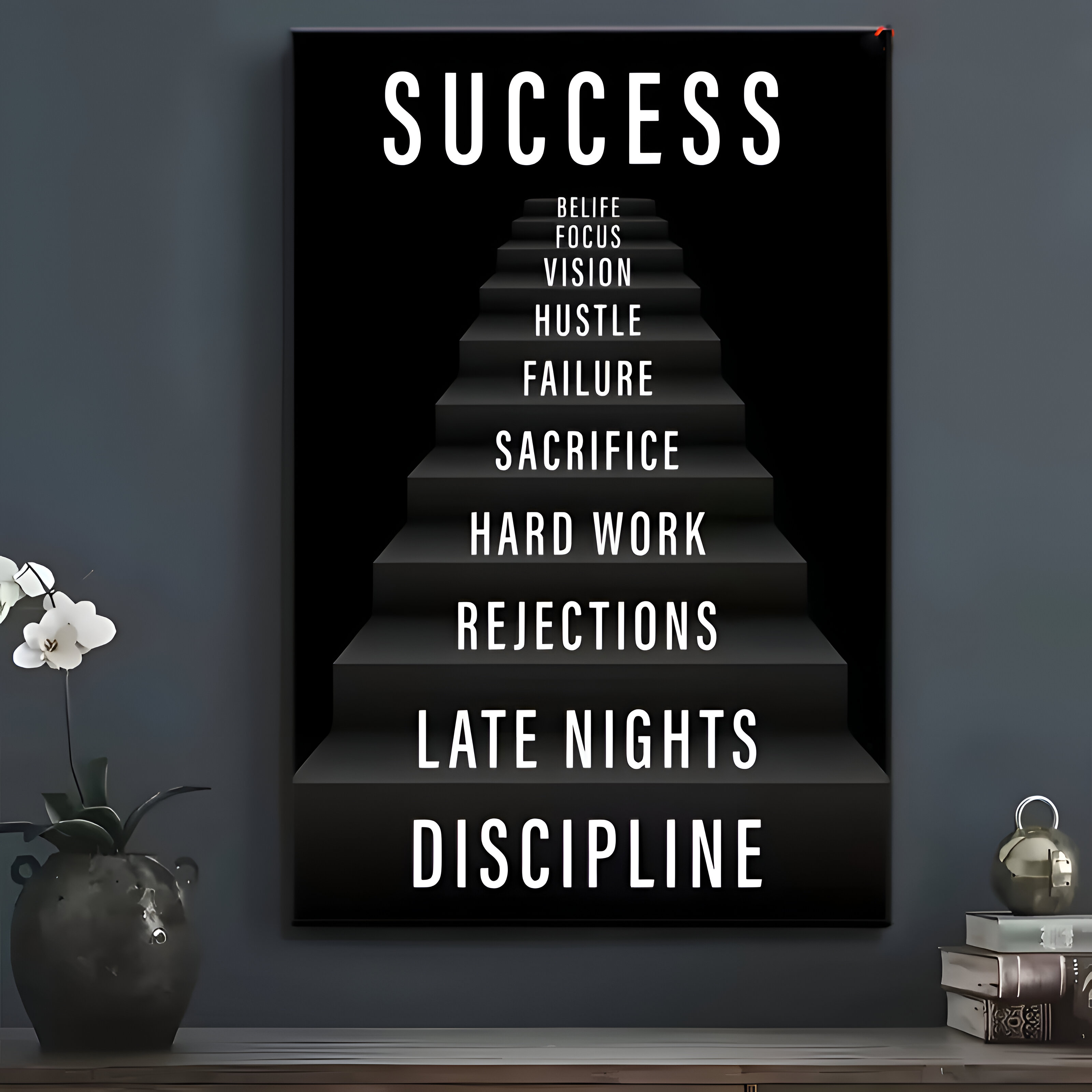 Stairway to Success Motivational Poster Wall Art Modern Inspirational ...