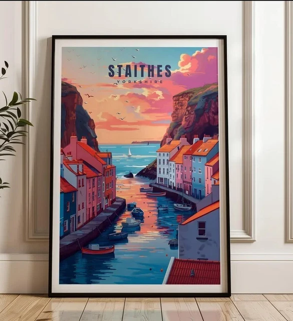 Staithes Travel Poster - Uk Wall Art Print, Illustration Poster NO ...