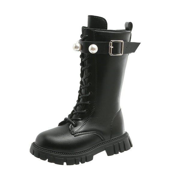 Staki Black Combat Boots Girls Girls Knee High Boots Winter Warm Riding ...