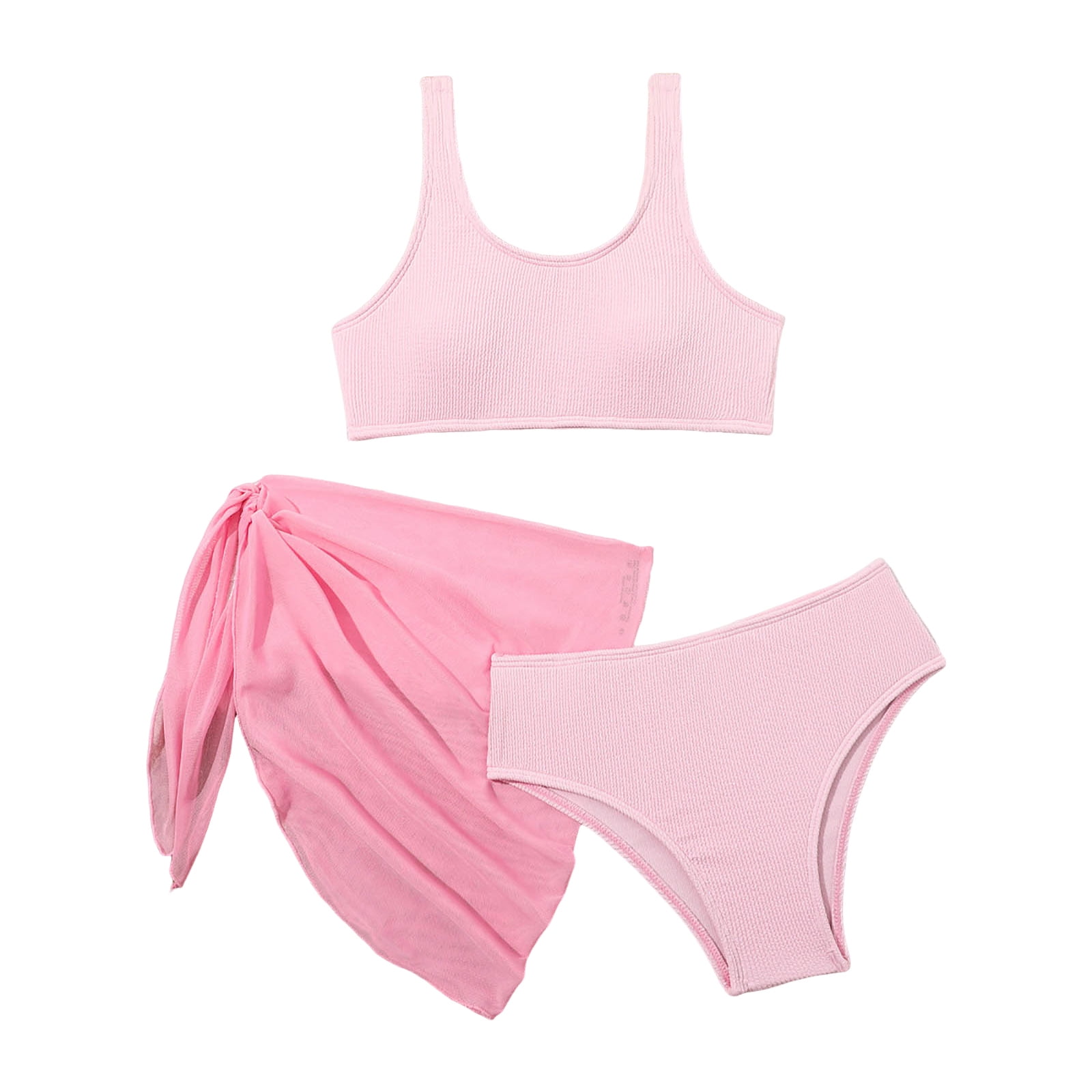 Staki Girl's 3 Piece Swimsuits with Cover Up Skirt Halter Triangle ...
