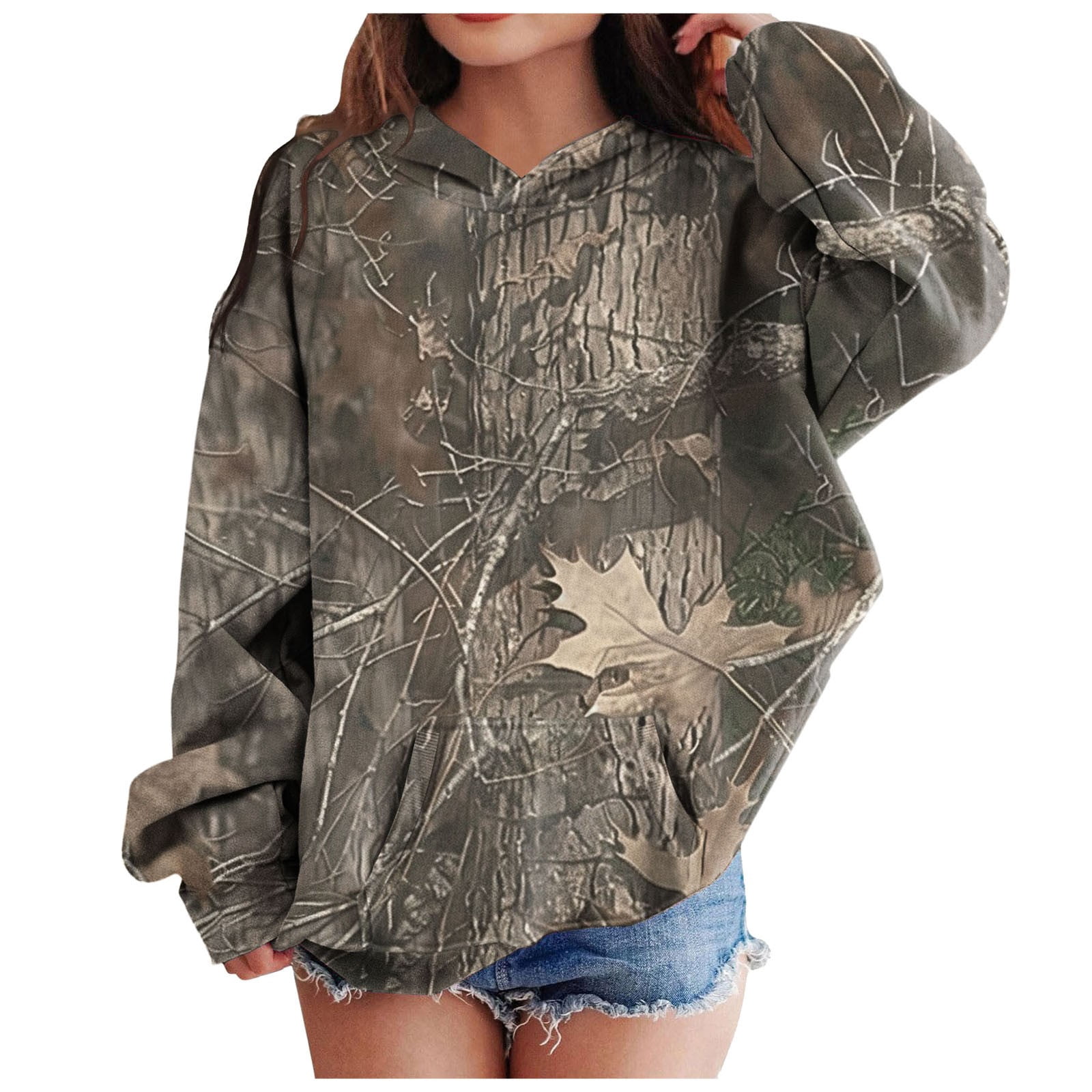Staki Girl's Camo Graphic Hooded Sweatshirt Long Sleeve Drop Shoulder ...
