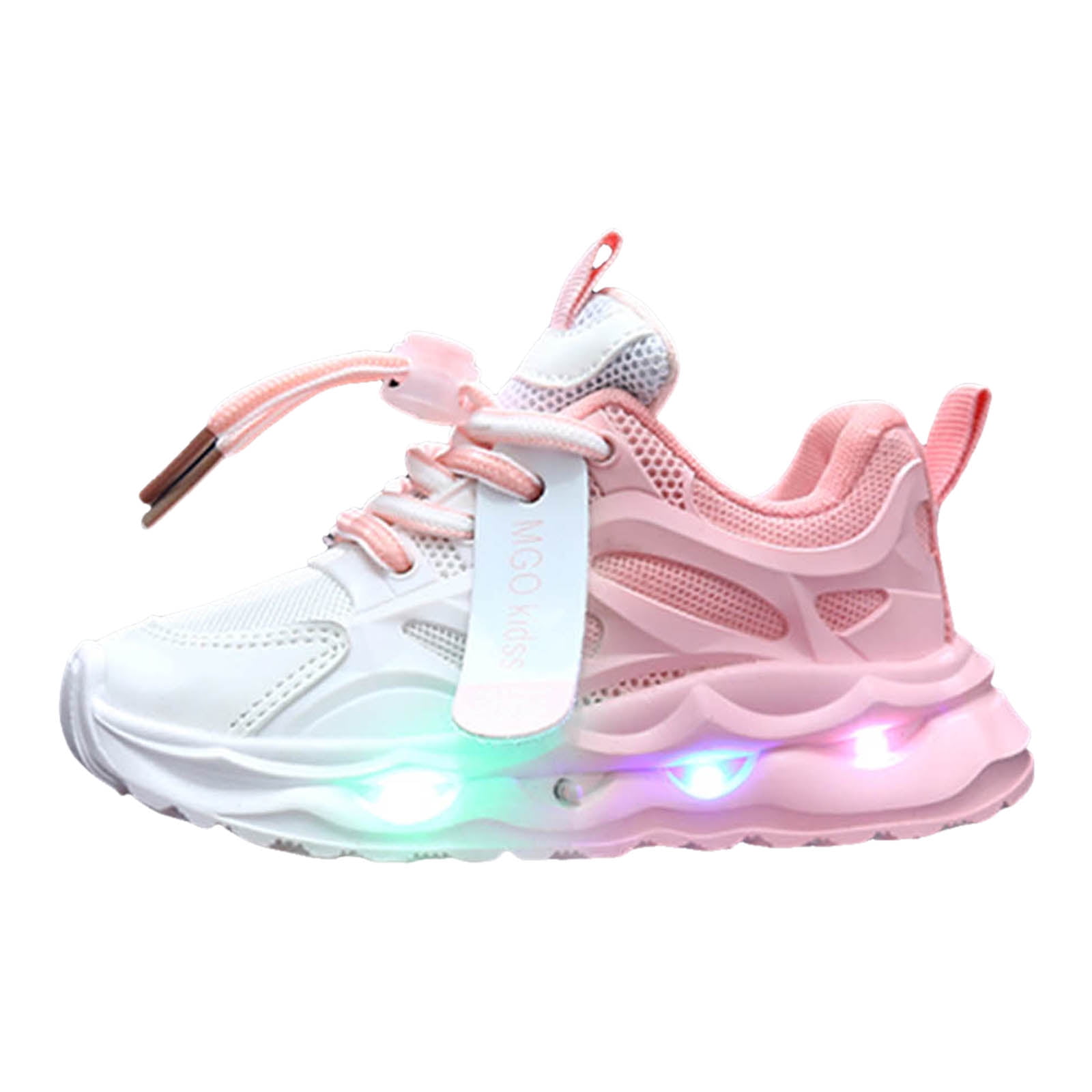 Staki Girls Wide Toe Sneakers Kids LED Light Up Shoes with Adjustable ...