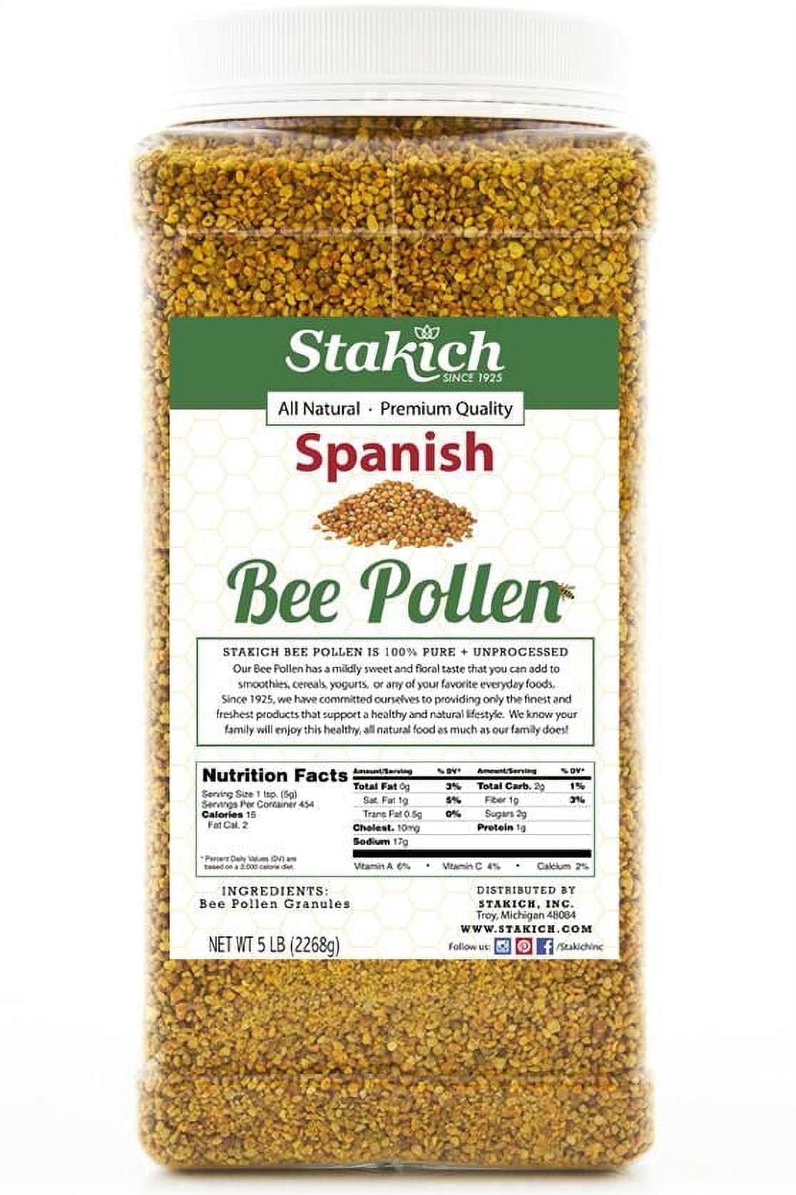 Stakich Spanish Bee Pollen Granules 100% Pure, Natural, Unprocessed 5 ...