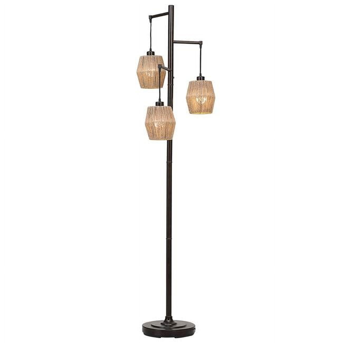 Stalk Design Metal Floor Lamp with 3 Hanging Rope Shade, Bronze ...