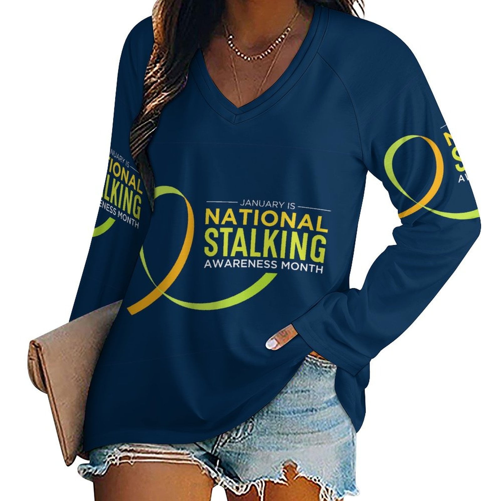 Stalking Awareness Month Yellow Ribbon Women's Long Sleeve Shirts ...