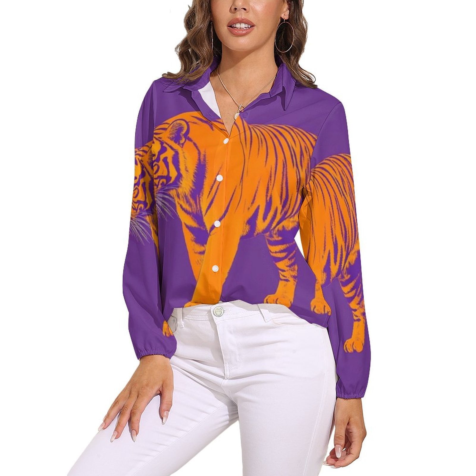 Stalking Tiger Death Valley-1 Vntage Casual Long Sleeve Shirt Blouse ...