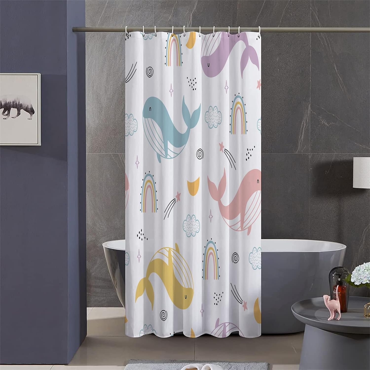 Stall 36"x72" Cute Dolphin Shower Curtain Set with Hooks,Funny Bathroom ...