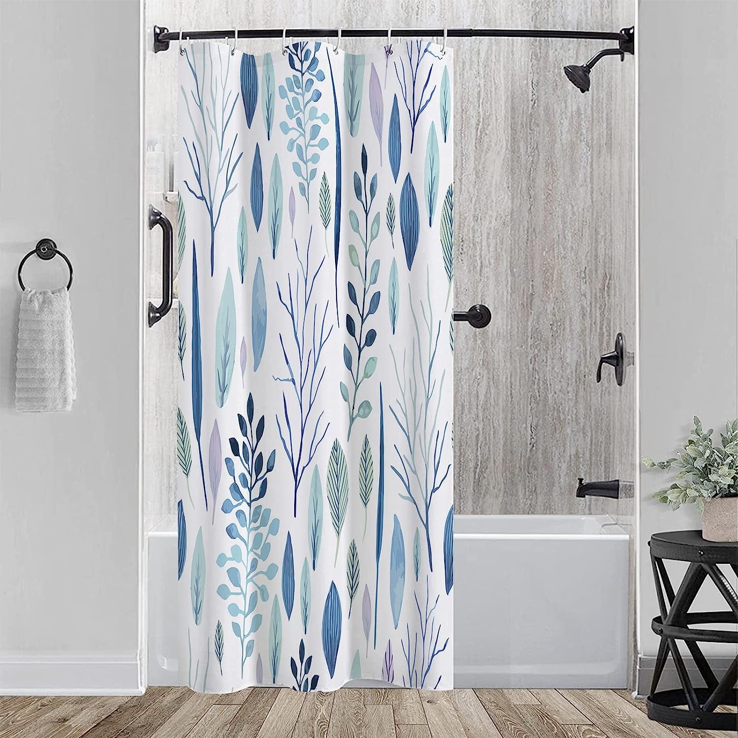 Stall 36"x72" Cute Watercolor Floral Shower Curtain Set with Hooks,Blue ...