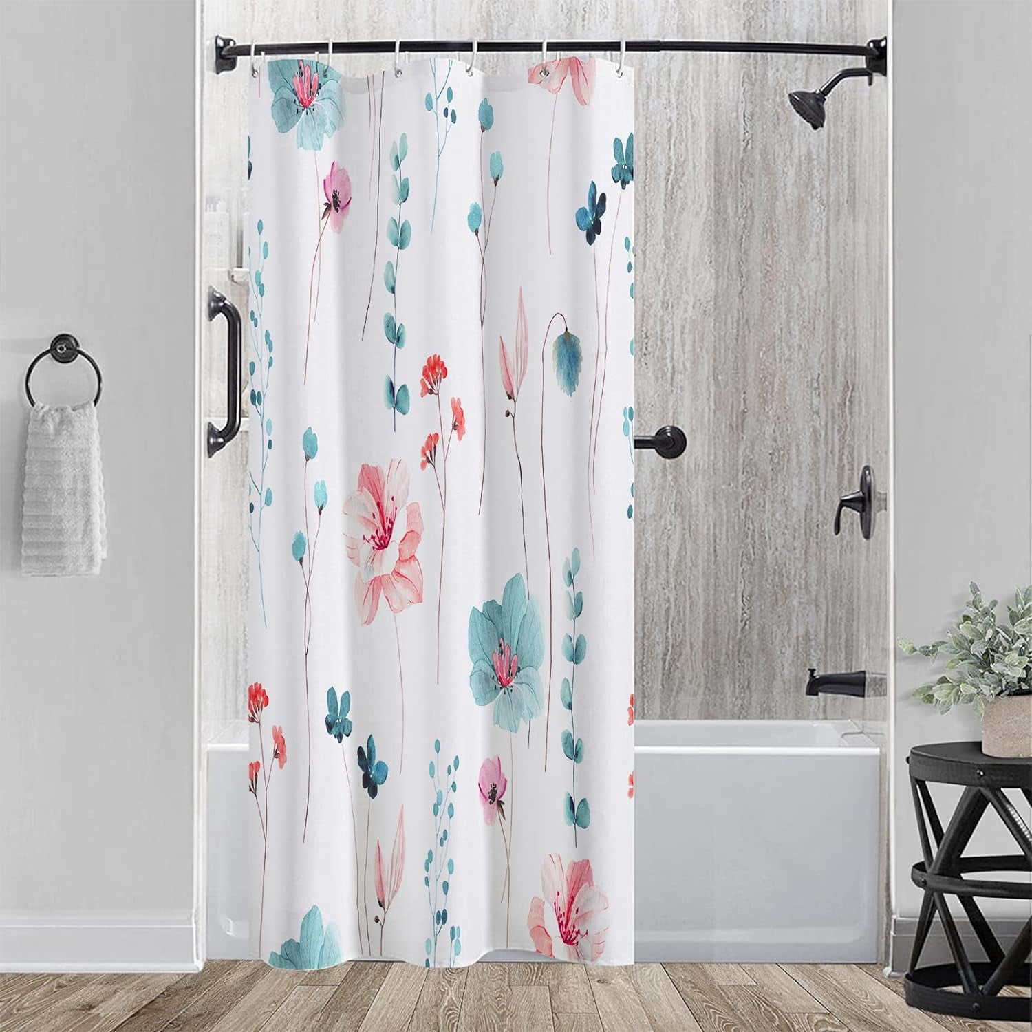 Stall 36x72in Shower Curtain,Teal and Blush Floral Shower Curtain,Cute ...